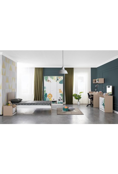 Bubu Home Safari Çocuk Odası Takımı ( Dolap + Karyola + Komodin + Çalışma Masası + Şifonyer )