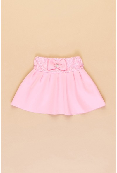 FullaModa Fiyonklu Güpür Detaylı Scuba Çocuk Etek