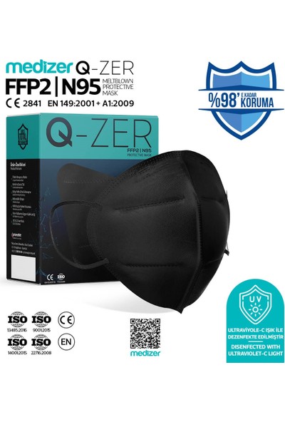 Medizer Qzer Siyah 5 Katmanlı Ffp2 Korumalı N95 Maske Medizer Qzer Siyah 5 Katmanlı Ffp2 Korumalı N95 Maske
