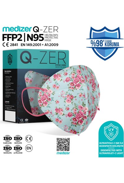 Qzer Madame Spring Desenli Ffp2 N95 Maske Meltblown Katmanlı Qzer Madame Spring Desenli Ffp2 N95 Maske Meltblown Katmanlı