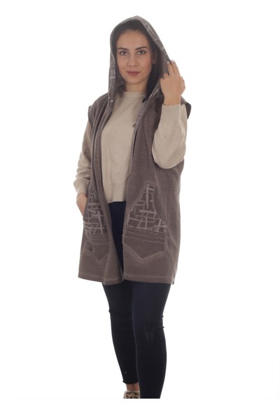 Otantik Textile Kadın Otantik Kışlık Fermuarlı Cepli Şardonsuz Pazen Yelek