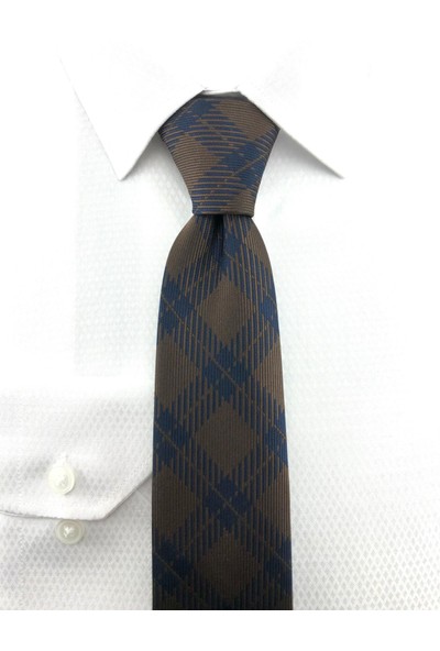 Pierroni Kahve Lacivert Ekose Desen Kravat Pierroni Kahve Lacivert Ekose Desen Kravat