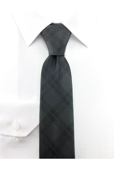 Pierroni Antrasit Siyah Ekose Desen Kravat