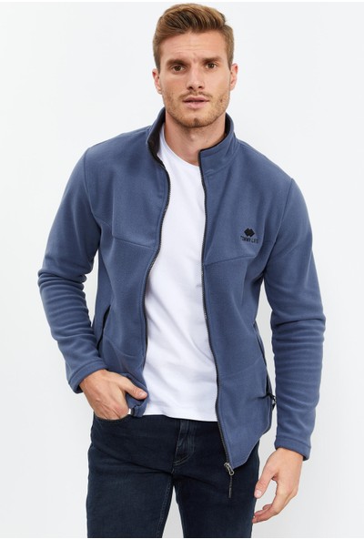 Tommylife Indigo Erkek Dik Yaka Fermuarlı Standart Kalıp Polar - 87993