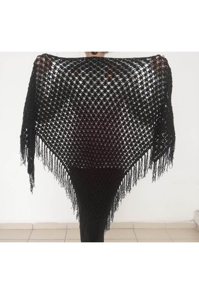 Sukoop Siyah Kadife Iplik El Örgüsü Şal Sukoop Siyah Kadife Iplik El Örgüsü Şal