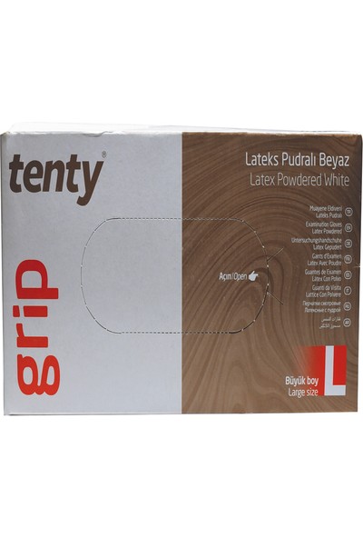 Tenty grip Tenty Latex Pudralı Eldiven L Beden 100'lü Tenty grip Tenty Latex Pudralı Eldiven L Beden 100'lü