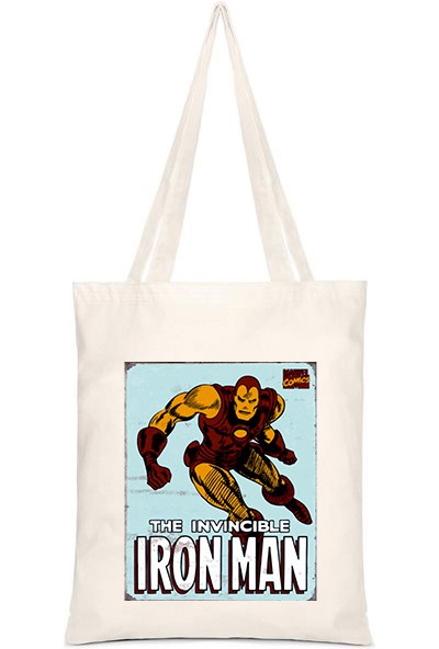 Stararya Iron Man Baskılı Bej Bez Omuz Çantası