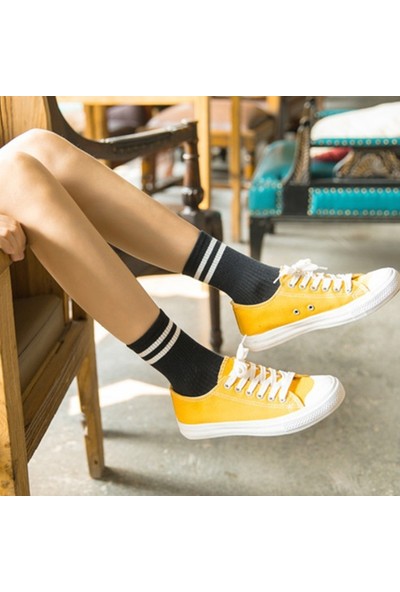 Nora Unisex 3'lü Renkli Çizgili Tenis Çorabı