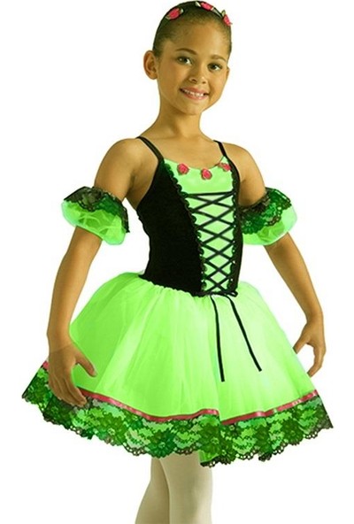 Masal Kostüm Balerin Klasik Uzun Tütü Dans Kostümü Yeşil