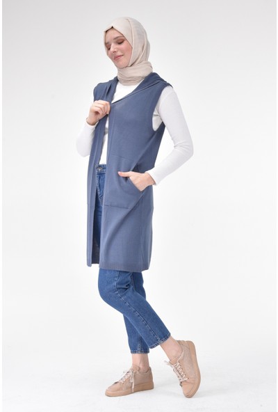 İlmek Kapüşonlu Yelek - 4299