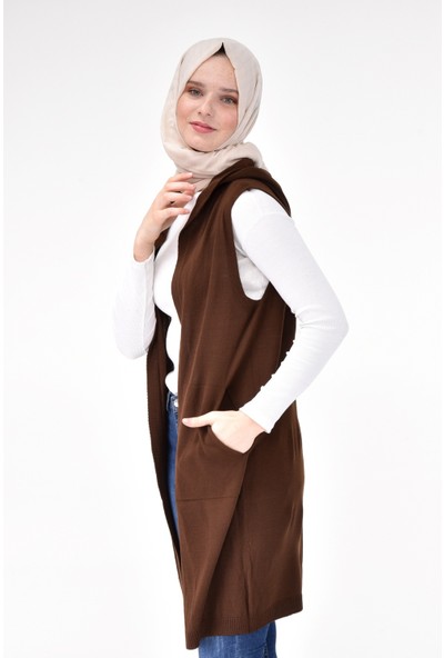 İlmek Kapüşonlu Yelek - 4299