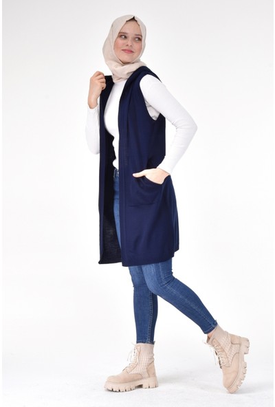 İlmek Kapüşonlu Yelek - 4299