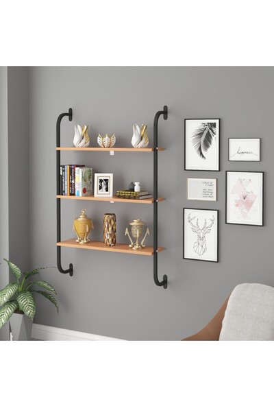 Sensa Metal Kitaplık 3 Raflı Duvar Kitaplığı Raf Kütüphane - Armut Renk