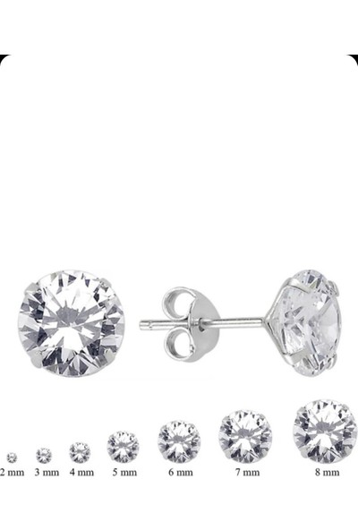 Begonia Accessories 925 Ayar Gümüş 5mm yuvarlak zirkon taşlı küpe