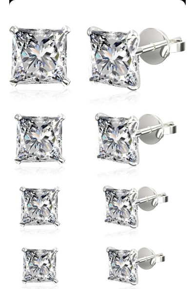 Begonia Accessories 925 Ayar Gümüş 4mm kare zirkon taşlı küpe