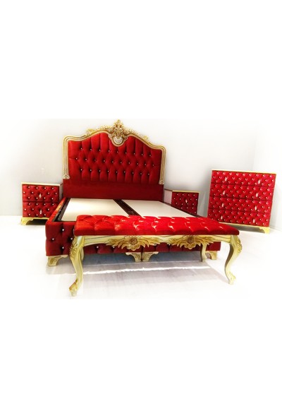 Zelis Mobilya Çift Kişilik Şehrazat Set Baza + Başlık + Şifonyer + 2 Komodin