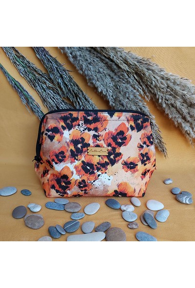 Cottoncrea Handmade Leopar Desenli Çiçekli Maktaj Çantası