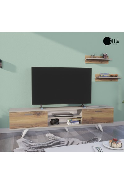 Shila Home Tv Ünitesi - Tv Sehpası Kumtaşı & Empoli Ceviz 180 cm