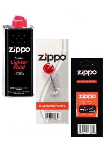 Zippo Çakmak Benzin + Taş + Fitil Seti