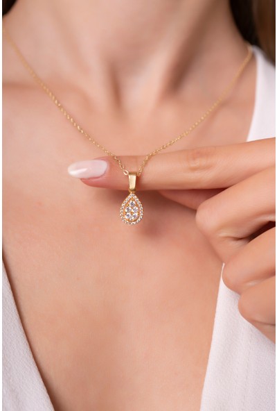 Eva Damla Tek Taş Model 14 K Altın Kaplama Kadın Kolye Eva Damla Tek Taş Model 14 K Altın Kaplama Kadın Kolye