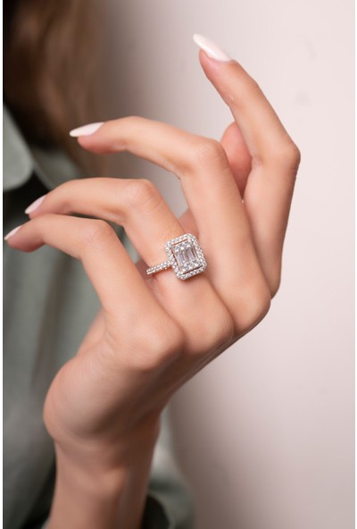 Eva Baget Taşlı Gümüş Kaplama Ayarlanabilir Kadın Yüzük