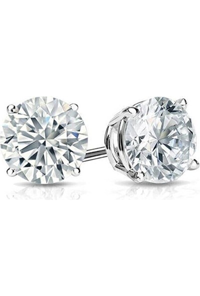 Eva Pırlanta Montürlü Tek Taş Gümüş Renk 4mm Kadın Küpe