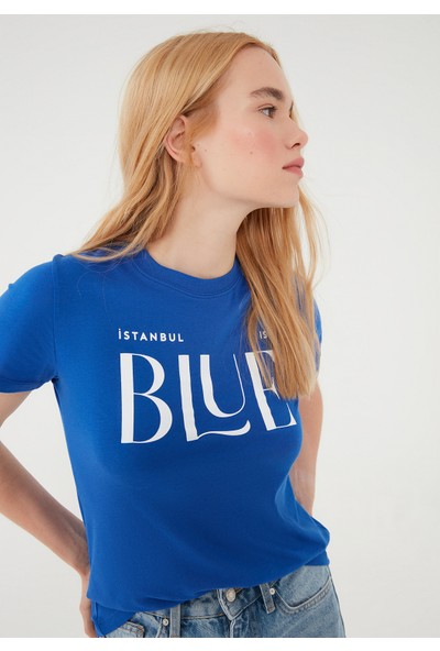 Mavi Kadın Blue İstanbul Baskılı Mavi Tişört 1601174-33573