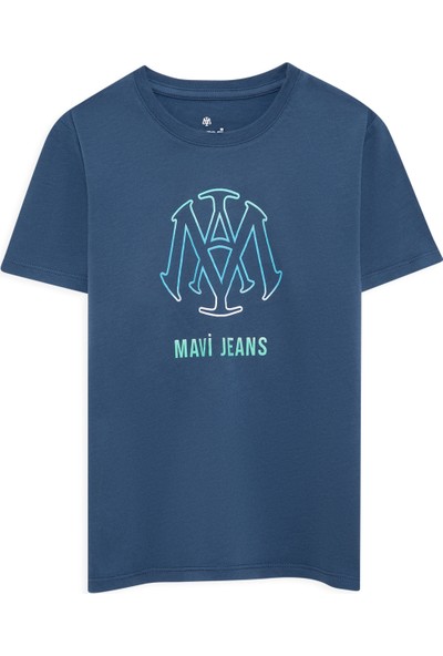 Mavi Erkek Çocuk Logo Baskılı Mavi Tişört 6631833419