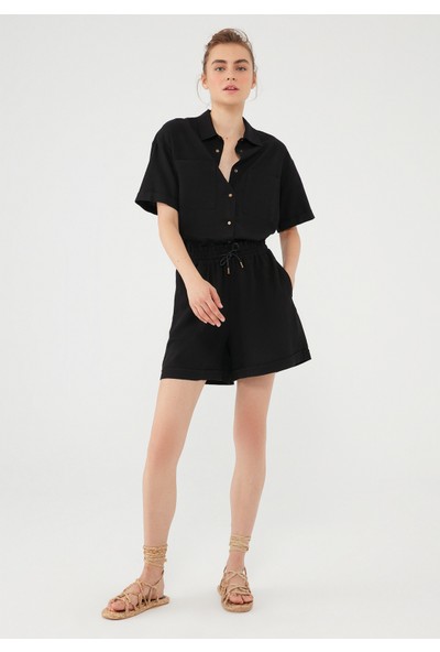 Mavi Kadın Siyah Keten Şort 14598900