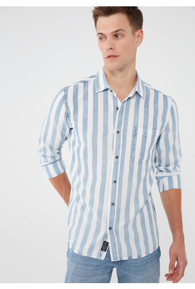 Mavi Erkek Çizgili Mavi Gömlek 021802-33101