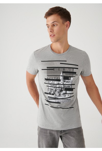 Mavi Erkek Baskılı Gri İstanbul Tişört 064764-24386