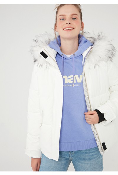Mavi Kadın Kapüşonlu Beyaz Şişme Mont 110491-620