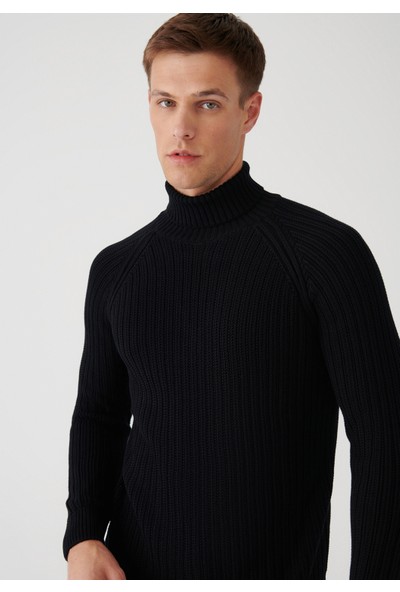 Mavi Erkek Balıkçı Yaka Siyah Kazak 070664-900