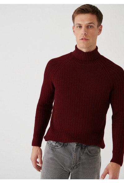 Mavi Erkek Balıkçı Yaka Bordo Kazak 070664-30840