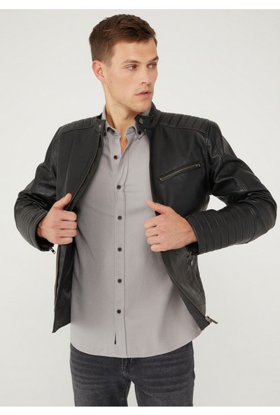 Mavi Erkek Suni Deri Siyah Biker Ceket 010372-900 Mavi Erkek Suni Deri Siyah Biker Ceket 010372-900