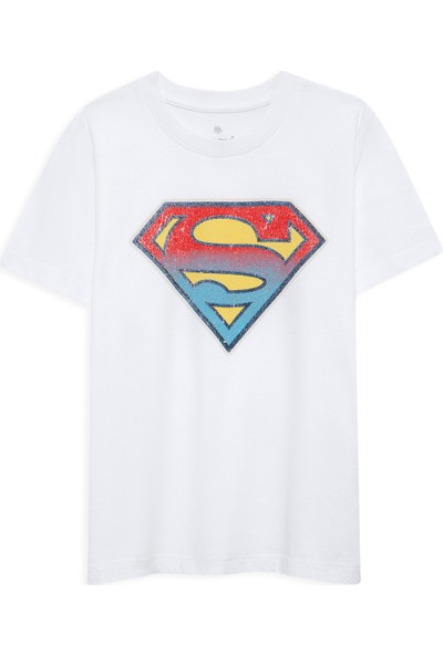 Mavi Erkek Çocuk Superman Logo Baskılı Beyaz Tişört 66220620