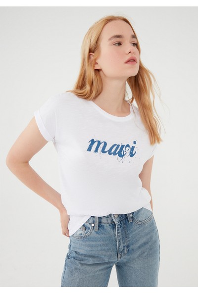 Mavi Kadın Mavi Logo Baskılı Beyaz Tişört 166422-620
