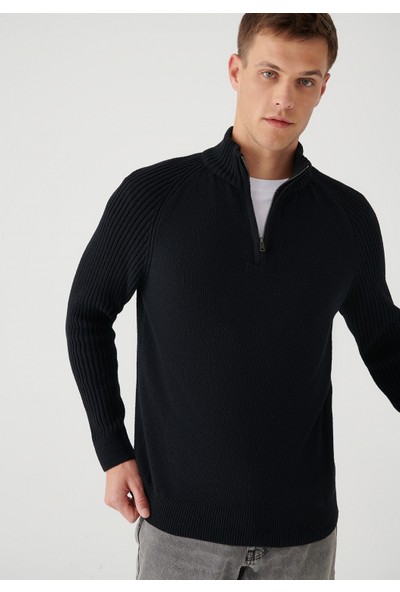 Mavi Erkek Fermuarlı Siyah Kazak 070689-900