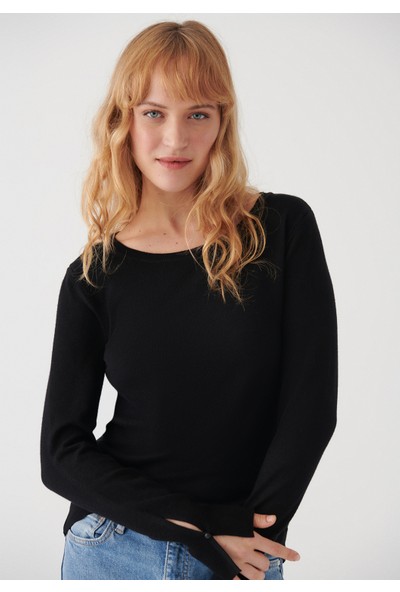 Mavi Kadın Düğme Detaylı Siyah Kazak 171365-900