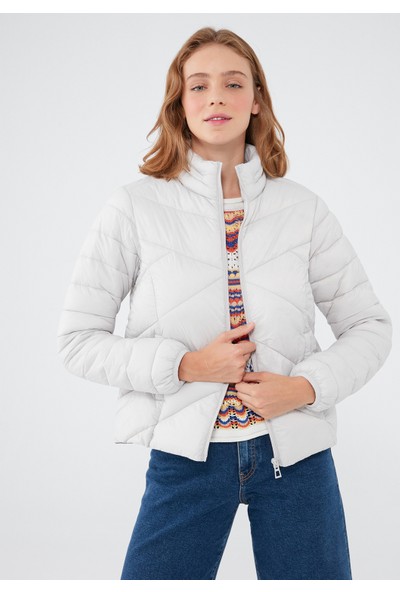 Mavi Kadın Dik Yaka Gri Şişme Mont 110698-27105