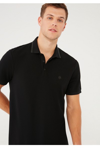 Mavi Erkek Deri Detaylı Siyah Polo Tişört 065970-900 Mavi Erkek Deri Detaylı Siyah Polo Tişört 065970-900