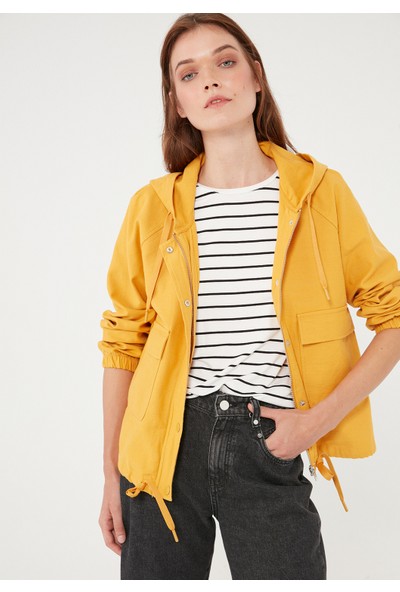 Mavi Kadın Kapüşonlu Hardal Ceket 110775-32173