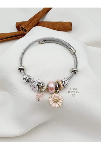 Bluw Jewelry Çelik Papatya Charmlı Bileklik