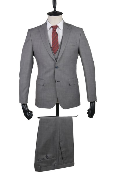 İmza Füme Filafil Desen Slim Fit Mono Yaka Takım İmza Füme Filafil Desen Slim Fit Mono Yaka Takım