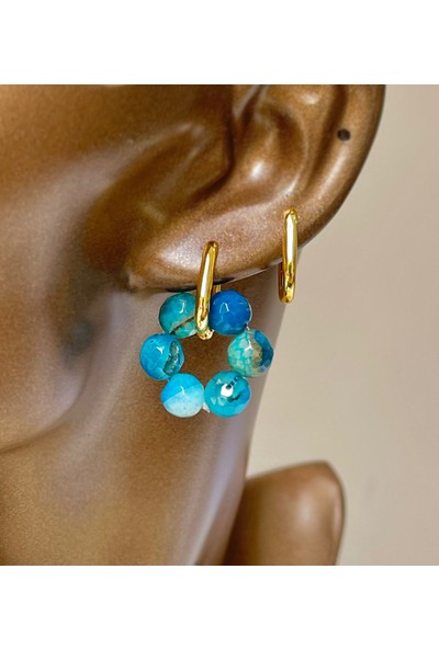 Essa Hediye Mavi 925 Ayar Gümüş Top Inci Halka Küpe