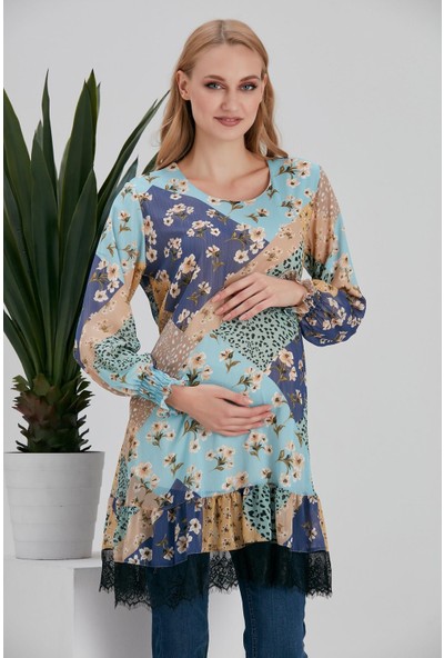 Işşıl O7202-DANTEL Etek Çiçek Desen Hamile Şifon Tunik Işşıl O7202-DANTEL Etek Çiçek Desen Hamile Şifon Tunik