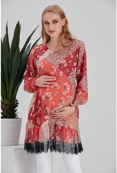 Işşıl O7202-DANTEL Etek Çiçek Desen Hamile Şifon Tunik Işşıl O7202-DANTEL Etek Çiçek Desen Hamile Şifon Tunik