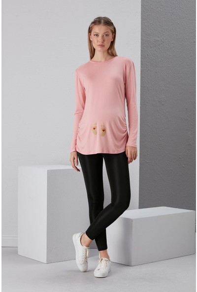 Işşıl 4469-KALP Ayak Izli Viskon Hamile Uzun Kol T-Shirt
