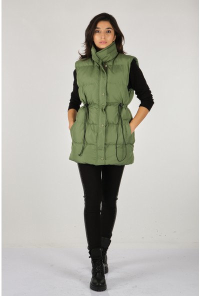 Rugu Dik Yaka Şişme Yeşil Bayan Yelek 1102572