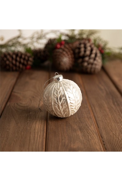 Chakra Gümüş Glitter Cam Yılbaşı Topu 8 cm Desen 2